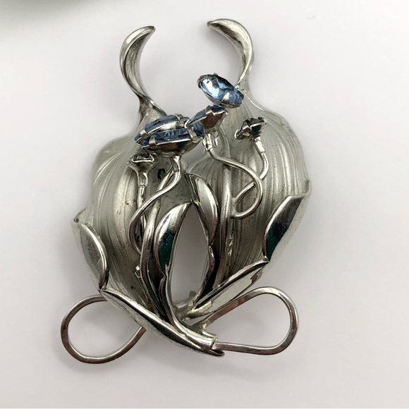 Vintage | Jewelry | Vintage Blue Navette Rhinestone Stamen Leaf Brooch ...